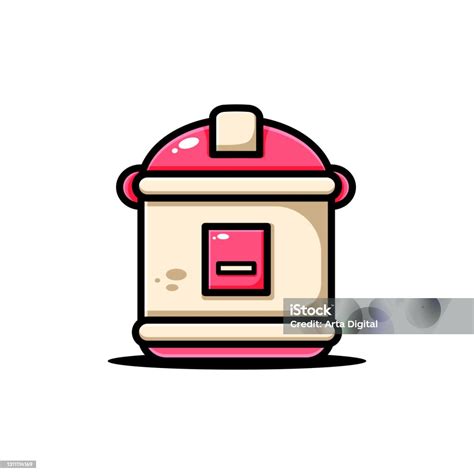 벡터 밥솥 일러스트 디자인 윤곽이 있는 밥솥 디자인은 스티커 아이콘 마스코트 로고 클립 아트 및 기타 그래픽 용도에 적합합니다 밥솥에 대한 스톡 벡터 아트 및 기타 이미지