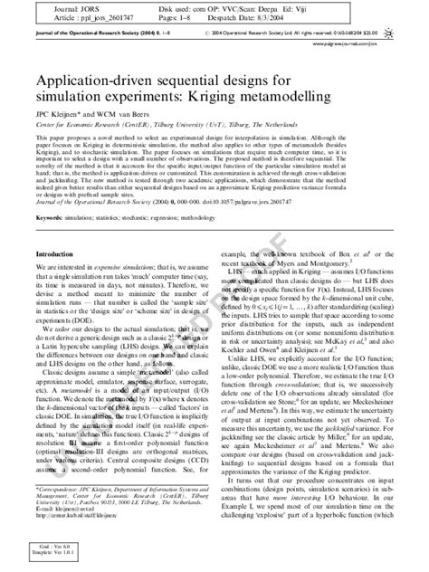 Pdf Application Driven Sequential Designs For Simulation Experiments Kriging Metamodelling