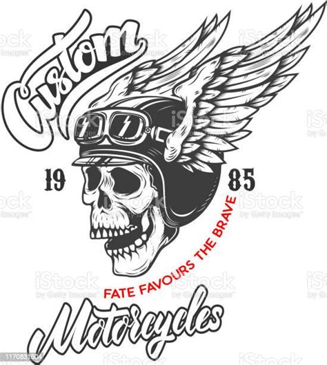 사용자 정의 오토바이 날개 달린 두개골이있는 포스터 템플릿 포스터 전단지 카드 배너에 대한 디자인 요소 벡터 일러스트레이션 두개골에 대한 스톡 벡터 아트 및 기타 이미지