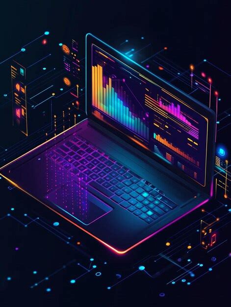 Isometric Laptop Application With Business Graphs And Data Analysis
