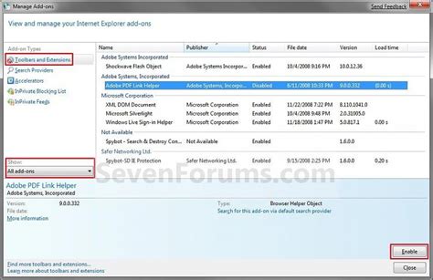 Internet Explorer Enable Or Disable Toolbars And Extensions Add Ons Tutorials