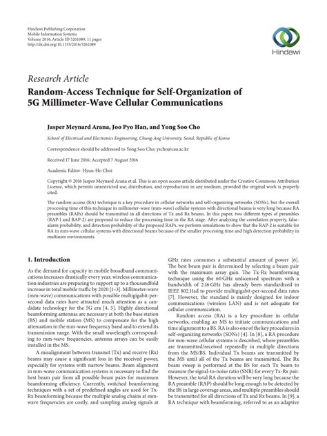pdf random access technique for self organization of 5g millimeter