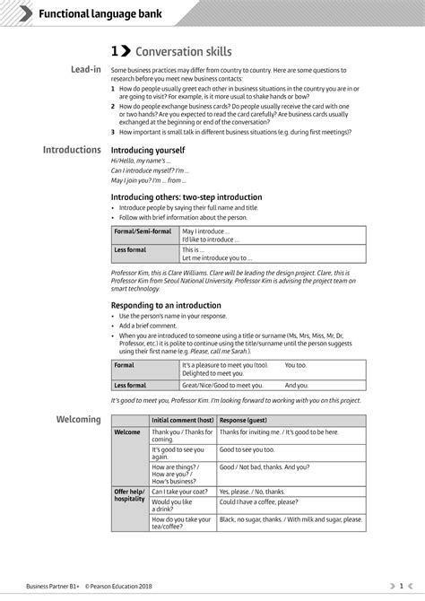 Bus Part B1p Functional Langauge Bank 1 Conversation Skills Some
