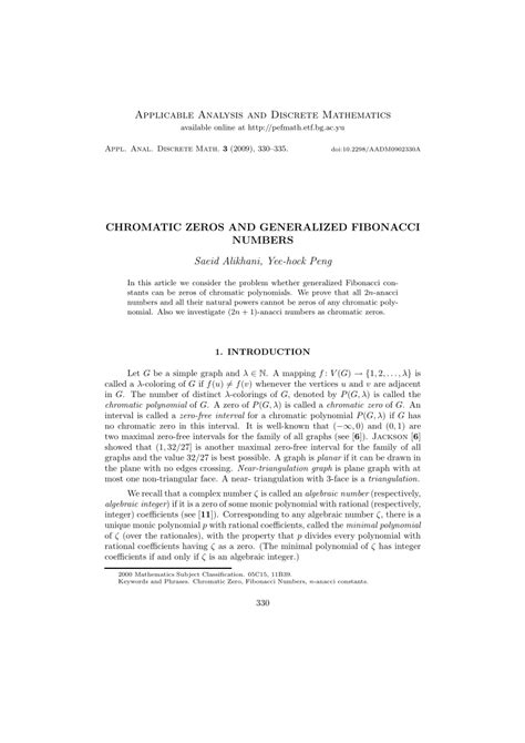Pdf Chromatic Zeros And Generalized Fibonacci Numbers