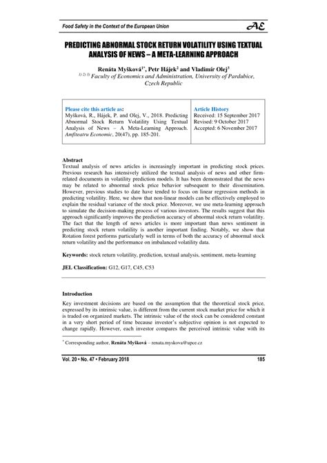 Pdf Predicting Abnormal Stock Return Volatility Using Textual Analysis Of News A Meta