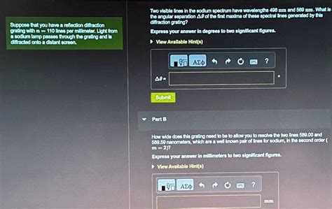 Solved Texts A Diffraction Grating Spectrometer Two Visible Lines In The Spectrum Have