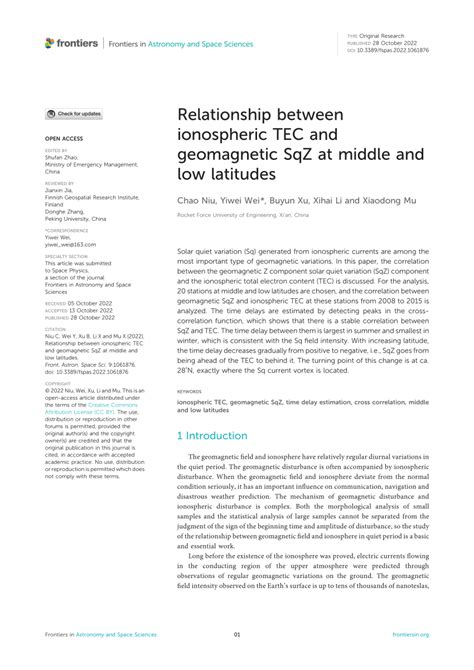 Pdf Relationship Between Ionospheric Tec And Geomagnetic Sqz At