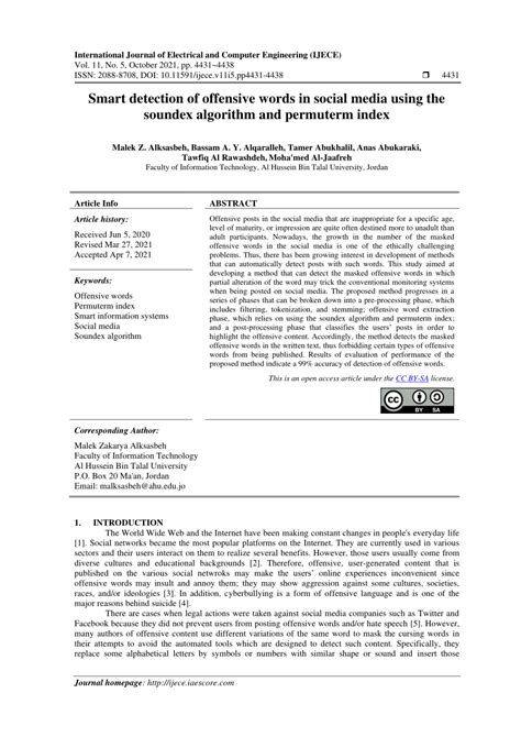 PDF Smart Detection Of Offensive Words In Social Media Using The