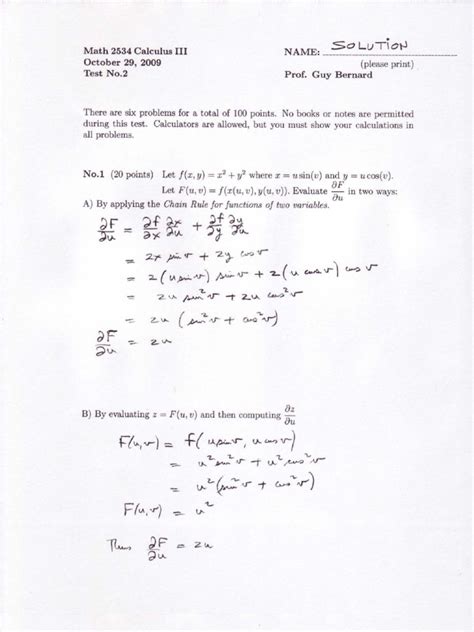 Calculus 3 Practice Test 2 Pdf Teaching Mathematics Mathematical