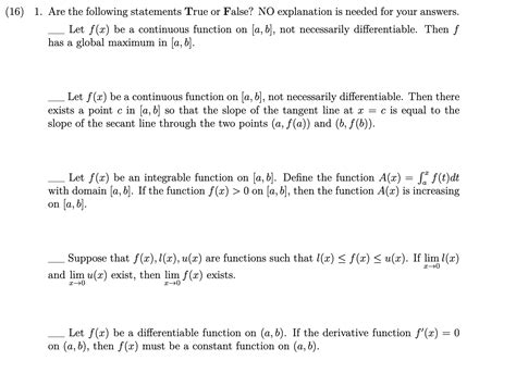 solved 16 1 ﻿are the following statements true or false