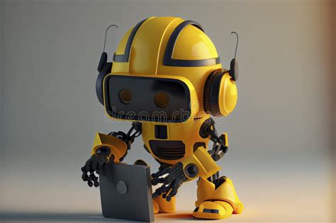 Engineer Robot With 3d Rendering Cute And Small Artificial Intelligence Assistant Robot Wear
