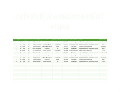 Interview Arrangement Form Excel Template And Google Sheets File For Free Download Slidesdocs