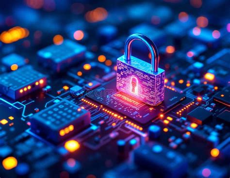 Data Security Concept With Glowing Lock Symbol On A Computer Circuit Board Representing