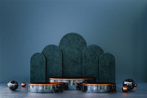 3d 일러스트레이션 제품 프리젠 테이션을위한 세 원통형 대리석 연단 0명에 대한 스톡 사진 및 기타 이미지 0명 3차원 형태 강단 Istock