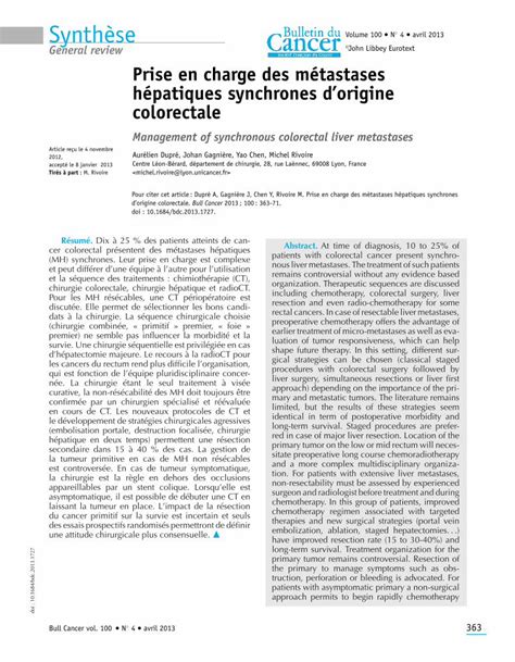 Pdf Management Of Synchronous Colorectal Liver Metastases Dokumentips
