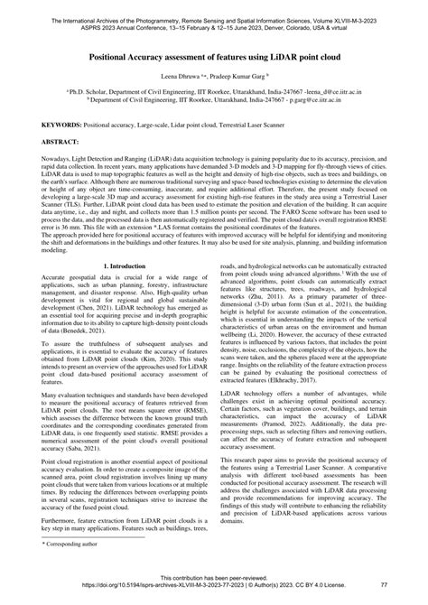 pdf positional accuracy assessment of features using lidar point cloud