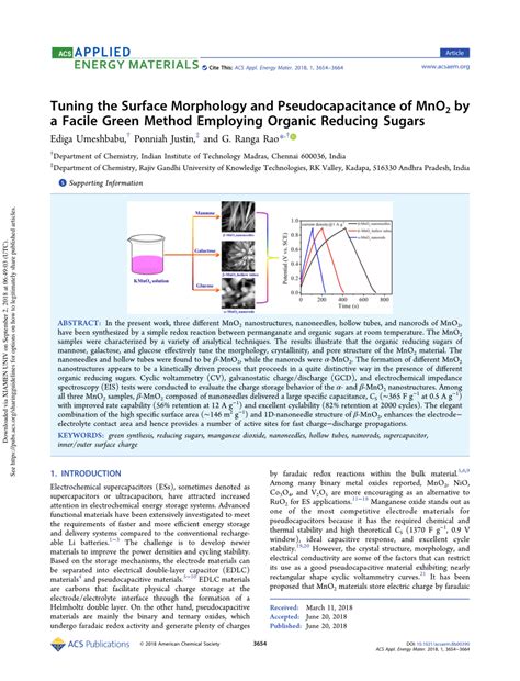 Pdf Tuning The Surface Morphology And Pseudocapacitance Of Mno2 By Facile Green Method
