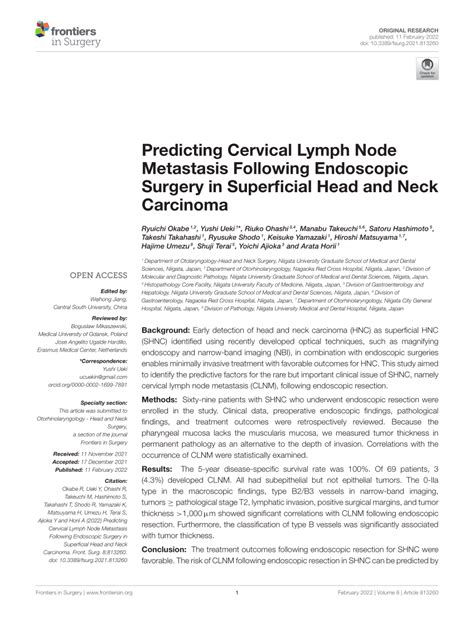Pdf Predicting Cervical Lymph Node Metastasis Following Endoscopic Surgery In Superficial Head