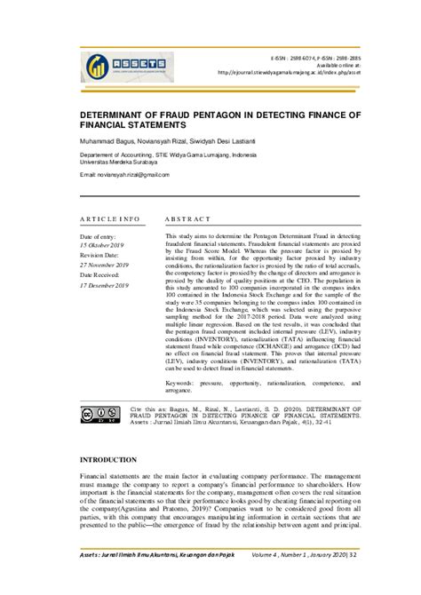 Pdf Determinant Of Fraud Pentagon In Detecting Finance Of Financial Statements