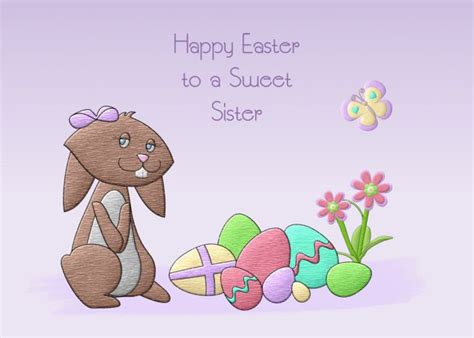 Happy Easter Sister Cute Rabbit Easter Eggs And Flowers Card Ad Spon Sister Cute