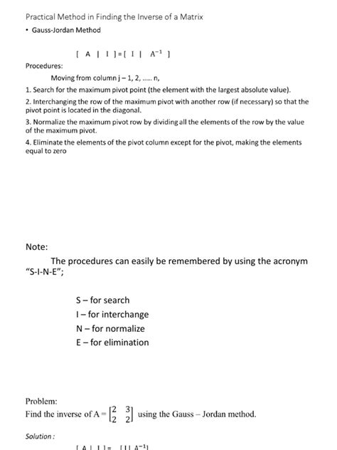 Inverse Using Gauss Jordan Pdf