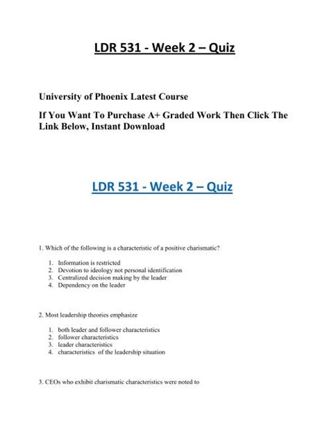 Ldr 531 Week 2 Quiz Homework Help For Uop Students