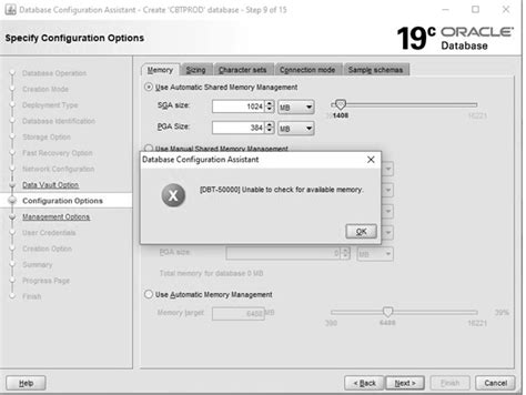 Dbca Fails With Errors Fatal Dbt 50000 Unable To Check For Available Memory Poison World