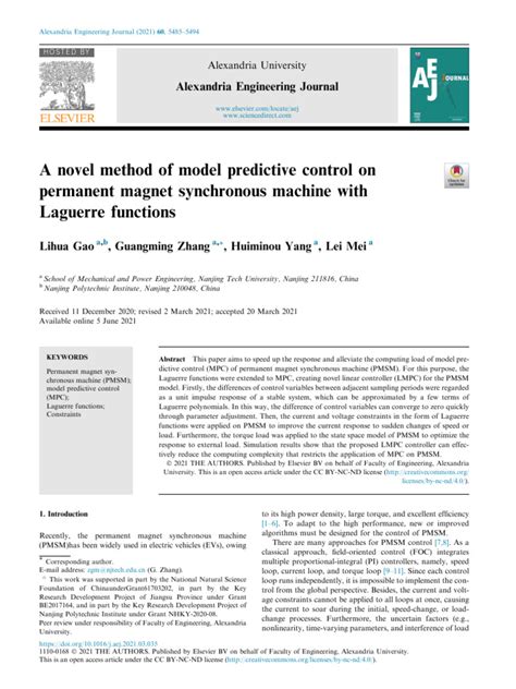 A Novel Method Of Model Predictive Control On Permanent 2021