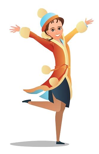 겨울 옷을 입은 어린 소녀 양가죽 코트와 따뜻한 모자 겨울에 십대 쾌활한 사람 스탠딩 포즈 만화 만화 스타일의 평면 디자인 단일 문자입니다 격리된 배경을 삽화합니다 벡터