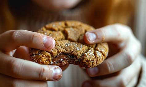 Premium Photo Closeup Of A Person Enjoying A Classic Ginger Molasses Cookie