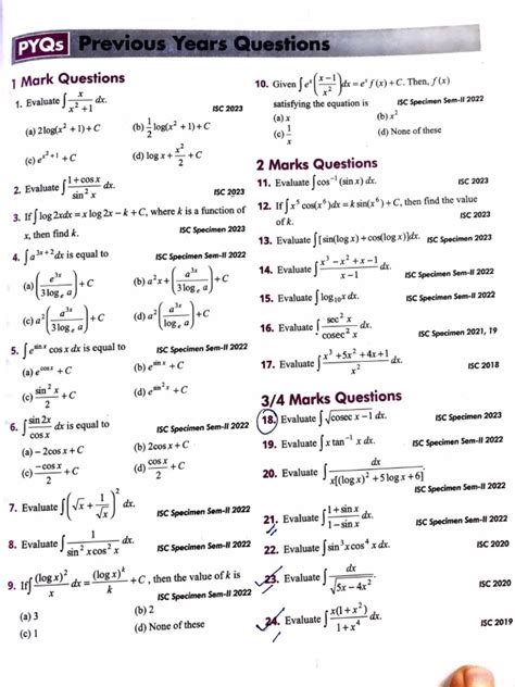 Indefinite Integration Pyq Pdf