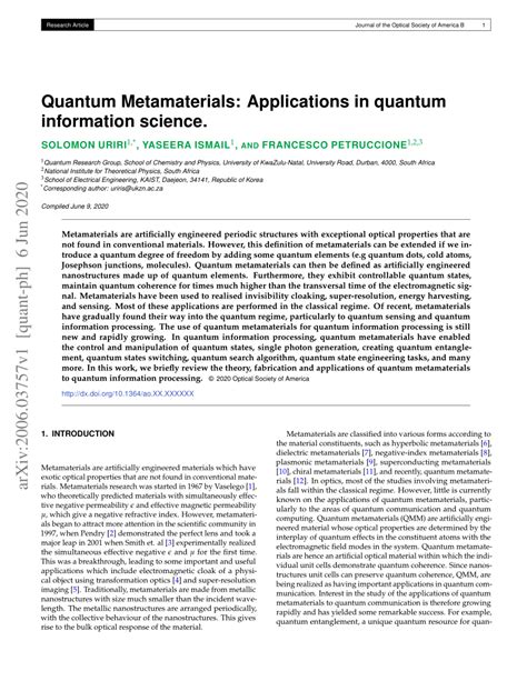 Pdf Quantum Metamaterials Applications In Quantum Information Science