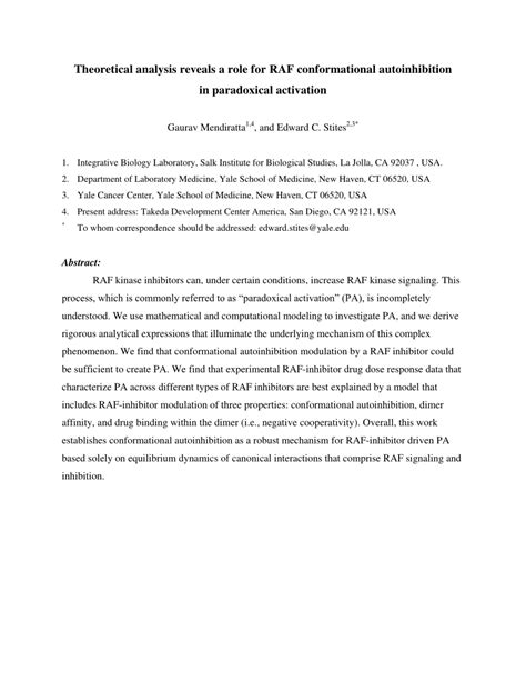 Pdf Theoretical Analysis Reveals A Role For Raf Conformational