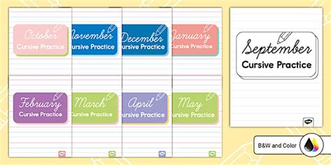 Second Grade Monthly Cursive Practice Bundle
