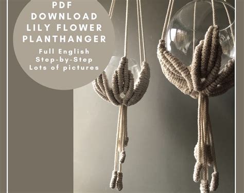 Macrame Pattern In English Of Macrame Lilly Flower Plant Hanger Beginner Friendly Macrame
