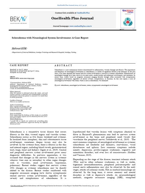 Scleroderma With Neurological System Involvement A Case Report Pdf