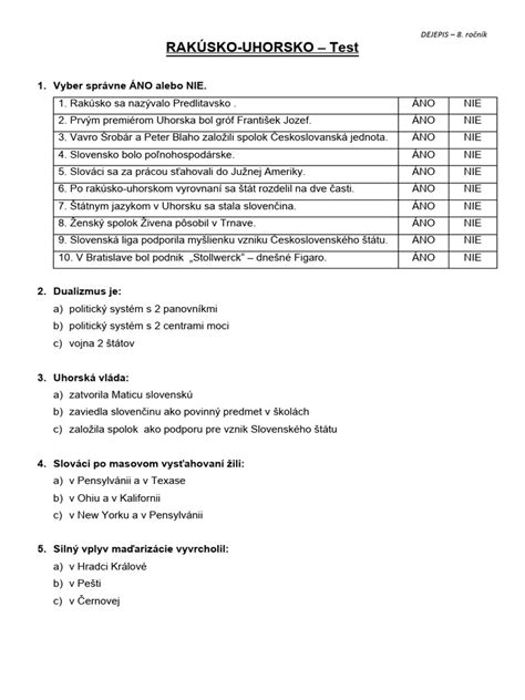 Dej 8b 7 Rakusko Uhorsko Test Pdf