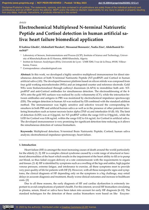 Pdf Electrochemical Multiplexed N Terminal Natriuretic Peptide And Cortisol Detection In Human