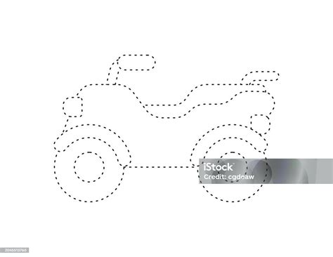 색칠 공부 서식 파일을위한 점선 쿼드 자전거 개요 인쇄 가능한 아이 워크 시트에 대 한 쿼드 자전거 그림 0명에 대한 스톡 벡터