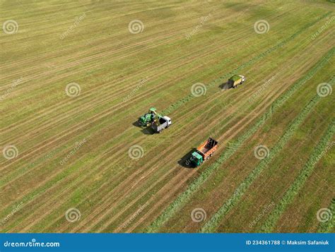 Grass Cutting Process Worker Cutting Grass With Machine Editorial