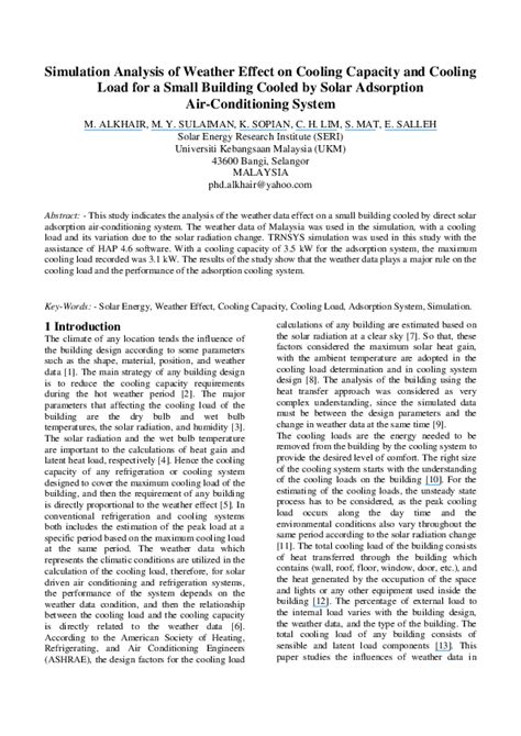 Pdf Simulation Analysis Of Weather Effect On Cooling Capacity And
