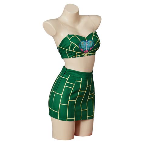 Xs Jolyne Cujoh Cosplay Girl Green Sexy Tube Bra Suit Top Skirt Full