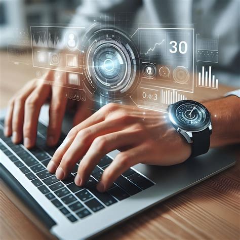 Premium Photo Closeup Of Hands Typing On A Keyboard With Futuristic