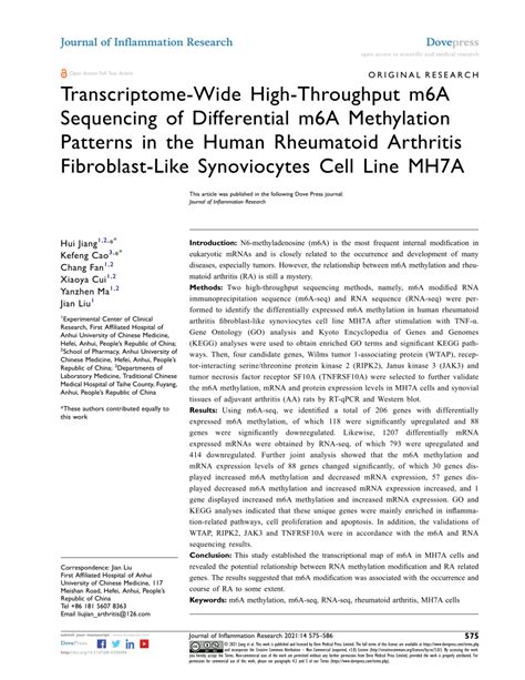 Pdf Transcriptome Wide High Throughput M6a Sequencing Of Differential