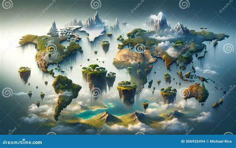 Celestial Cartography World Map With Islands Among The Clouds Stock Illustration Illustration