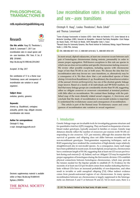 Low Recombination Rates In Sexual Species And Sexasex Transitions Request PDF