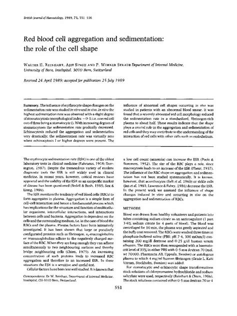 Pdf Red Blood Cell Aggregation And Sedimentation The Role Of The
