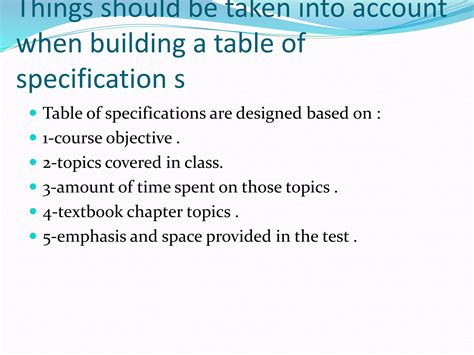 table of specification pptx standardized testing educational