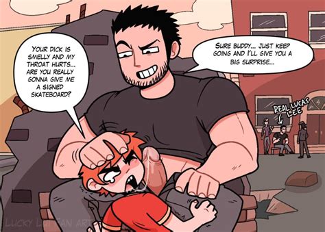 Rule 34 Beefy Blowjob Cartoony Clothing Cocky Daddy Deception Dialogue Dialogue Bubble English