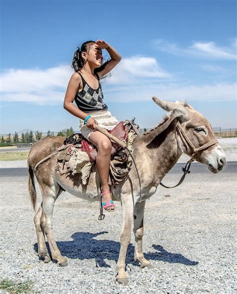 Premium Photo Girl On The Donkey Landscape